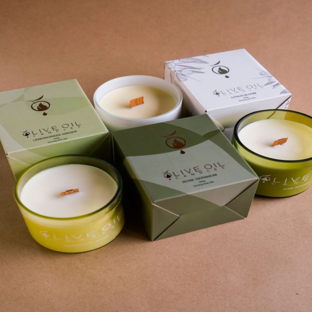 OOSC Gift Series, Candles Olive Oil, Individual Trio Set: Rose Geraniu